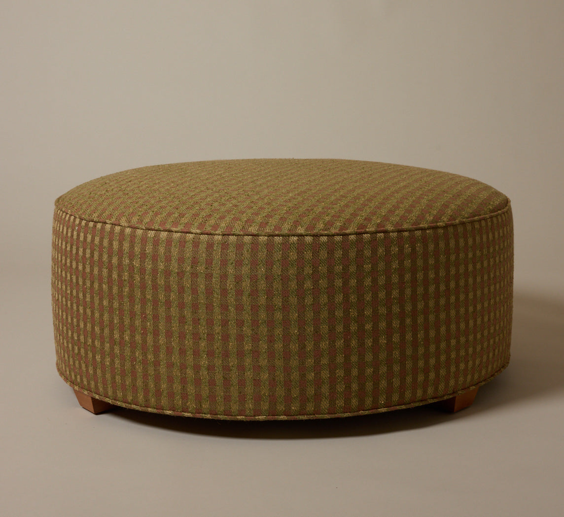 PIERCE & WARD CIRCLE OTTOMAN IN RAW SILK CHECK – Pierce & Ward