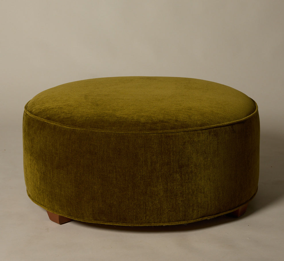 PIERCE & WARD CIRCLE OTTOMAN IN OLIVE CHENILLE – Pierce & Ward