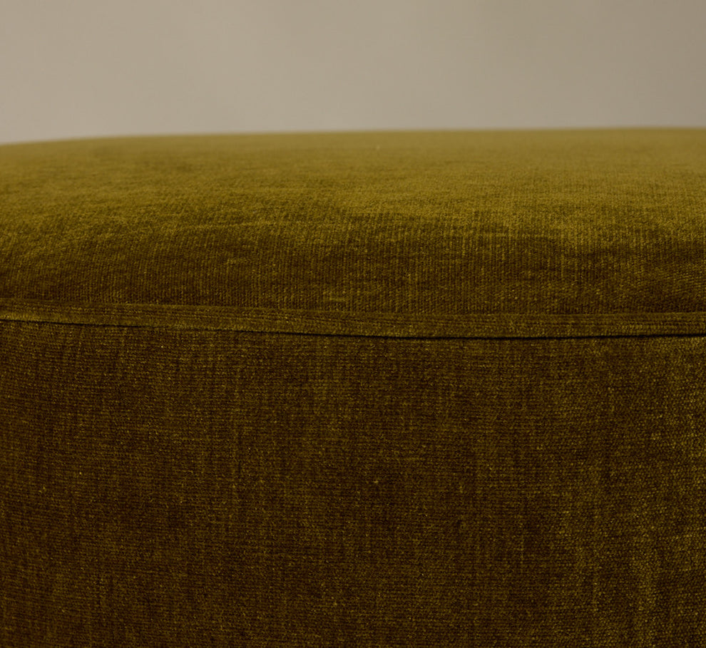 PIERCE & WARD CIRCLE OTTOMAN IN OLIVE CHENILLE – Pierce & Ward