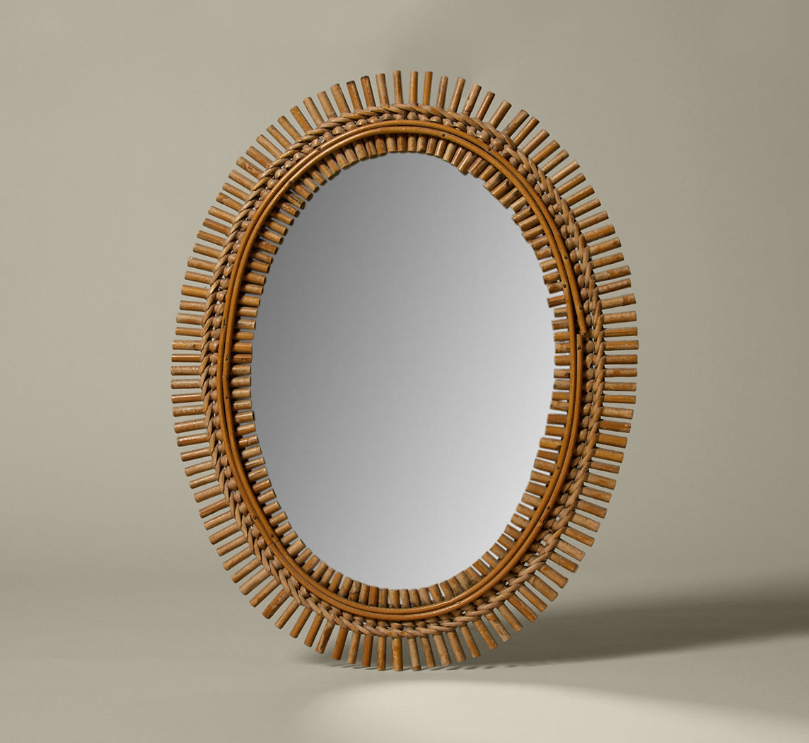 MID CENTURY MODERN SPIKED RATTAN WALL MIRROR II "OVAL" – Pierce & Ward