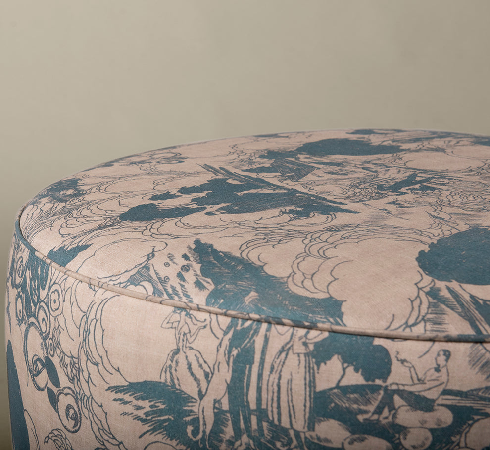 PIERCE & WARD CIRCLE OTTOMAN IN PARASOL TOILE – Pierce & Ward